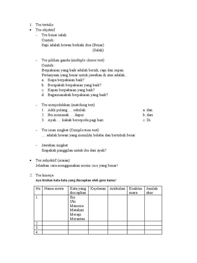 Contoh Soal Dan Teknik Penilaian Bi Untuk Abk | PDF