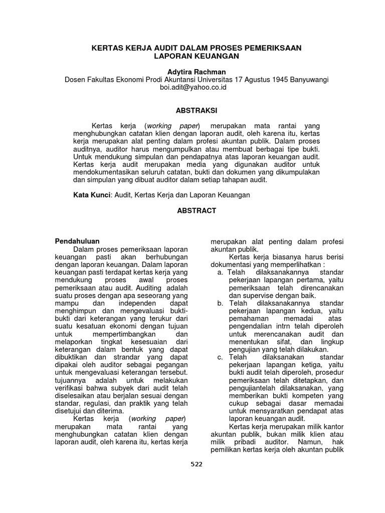 Kertas Kerja Audit Dalam Proses Pemeriksaanlaporan Keuangan | PDF
