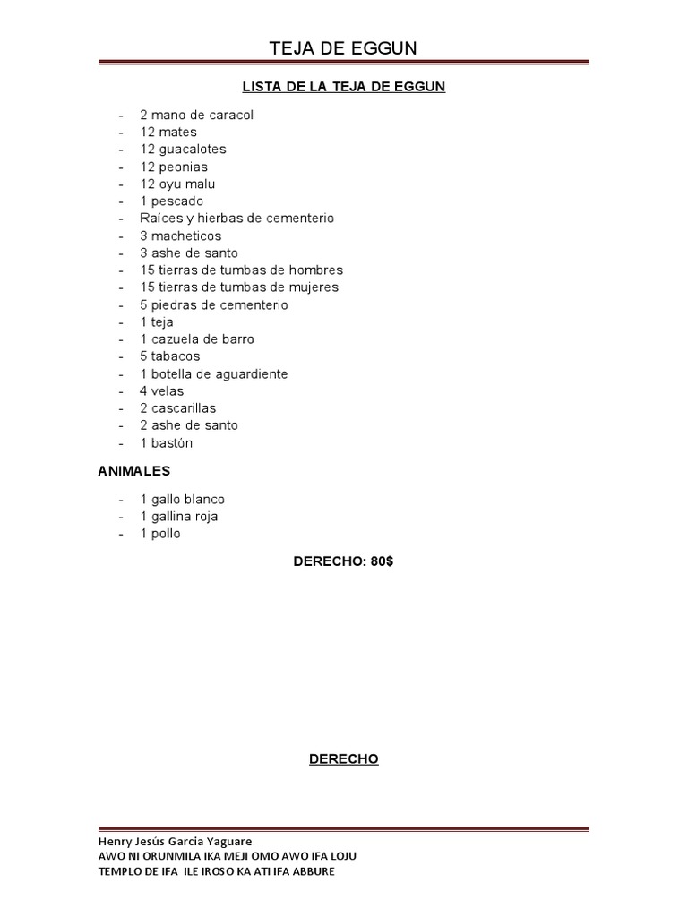 Lista de La Teja de Eggun | PDF