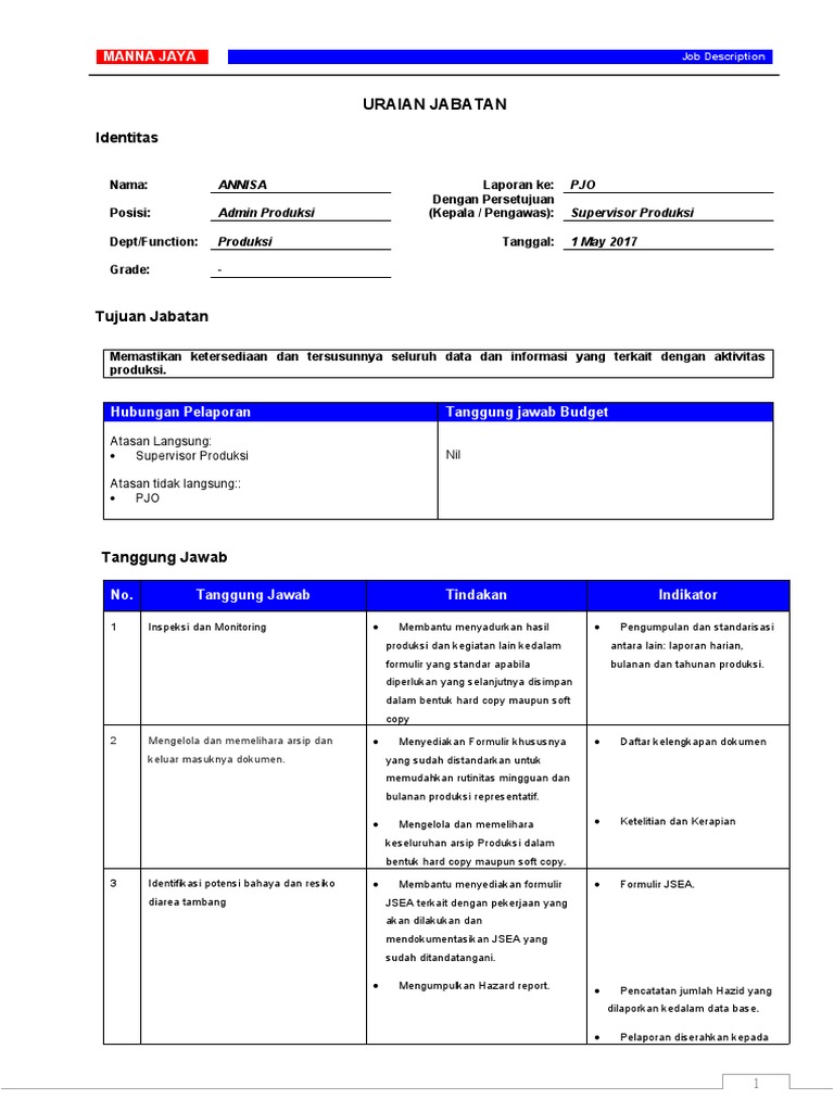 Jobdesk Admin Produksi | PDF