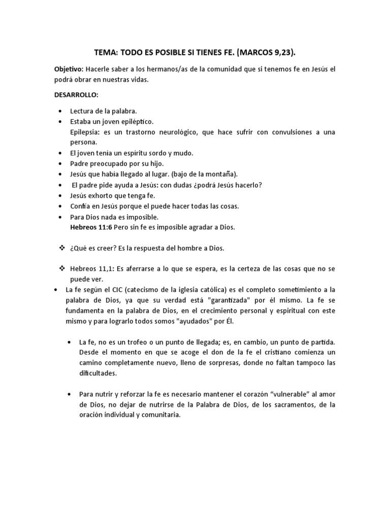 Todo Es Posible Si Tienes Fe (Marcos 9,23) | PDF | Fe | Dios