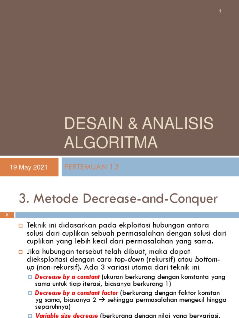 DAA-PERTEMUAN 13-Metode Decrease and Conquer - 2021 | PDF