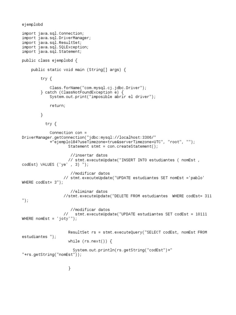 Java MySQL Database Example Code | PDF