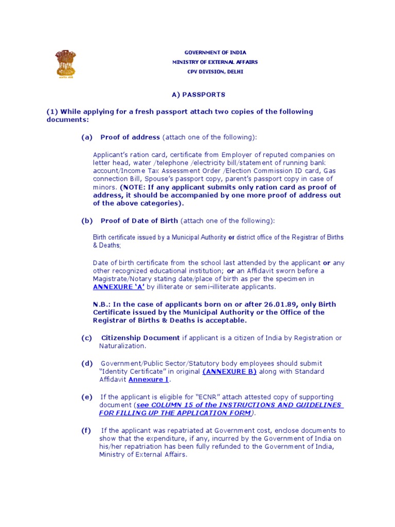 Passport Application Guidelines and Annexures | PDF | Divorce ...