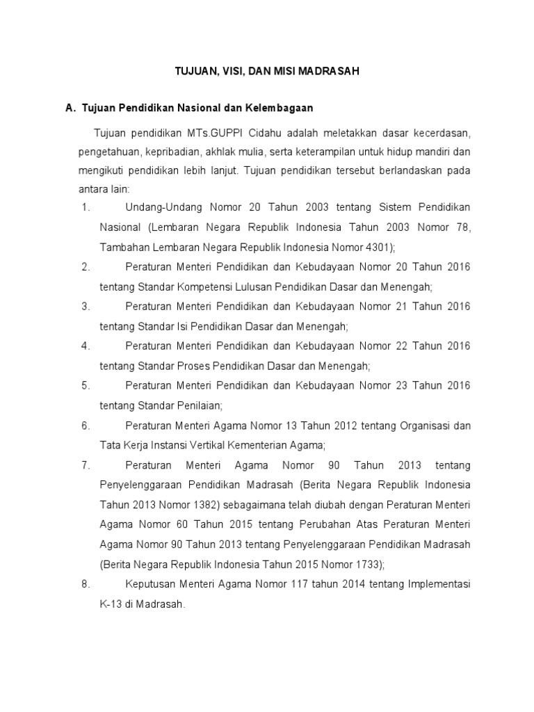 Visi, Misi, Tujuan Mts. Guppi Cidahu | PDF