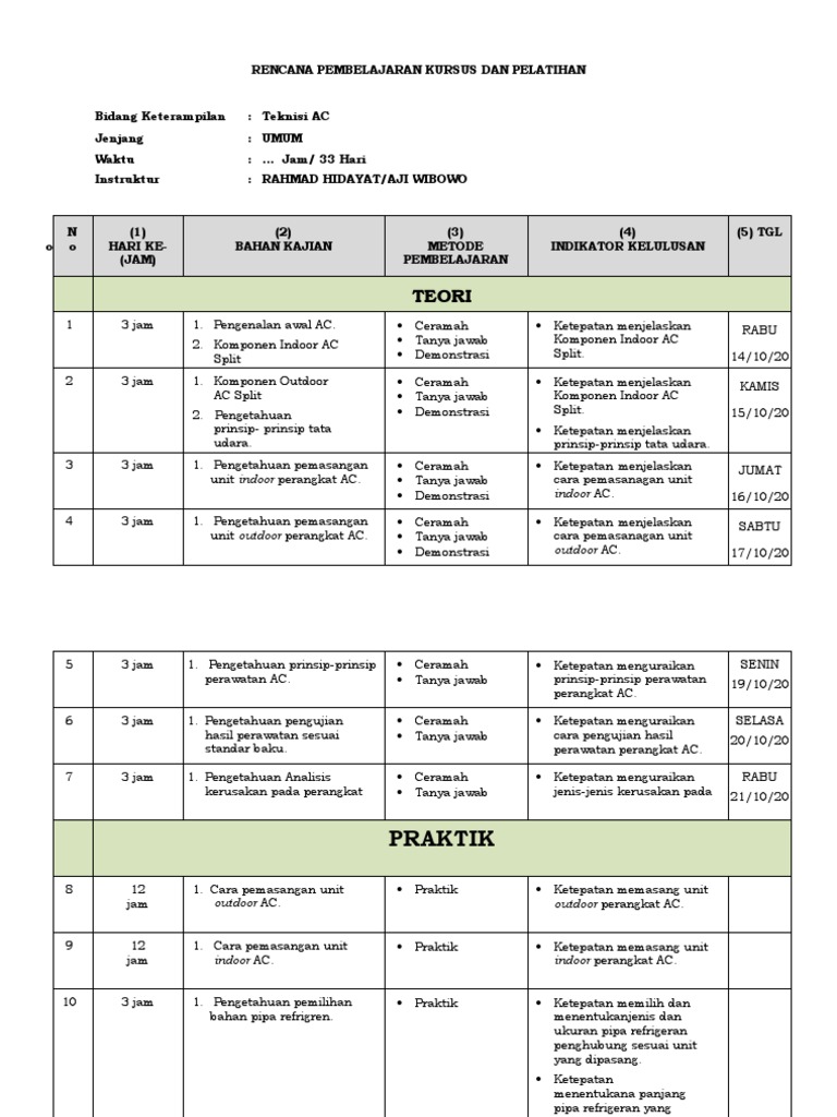 Rencana Pembelajaran Kursus Dan Pelatihan | PDF