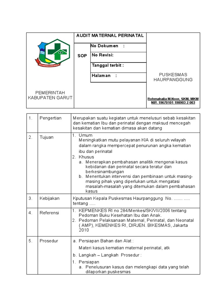 SOP Audit Maternal Perinatal | PDF