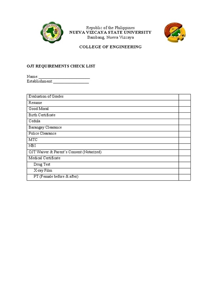 1.1 Ojt Requirement List PDF | PDF | Self-Improvement