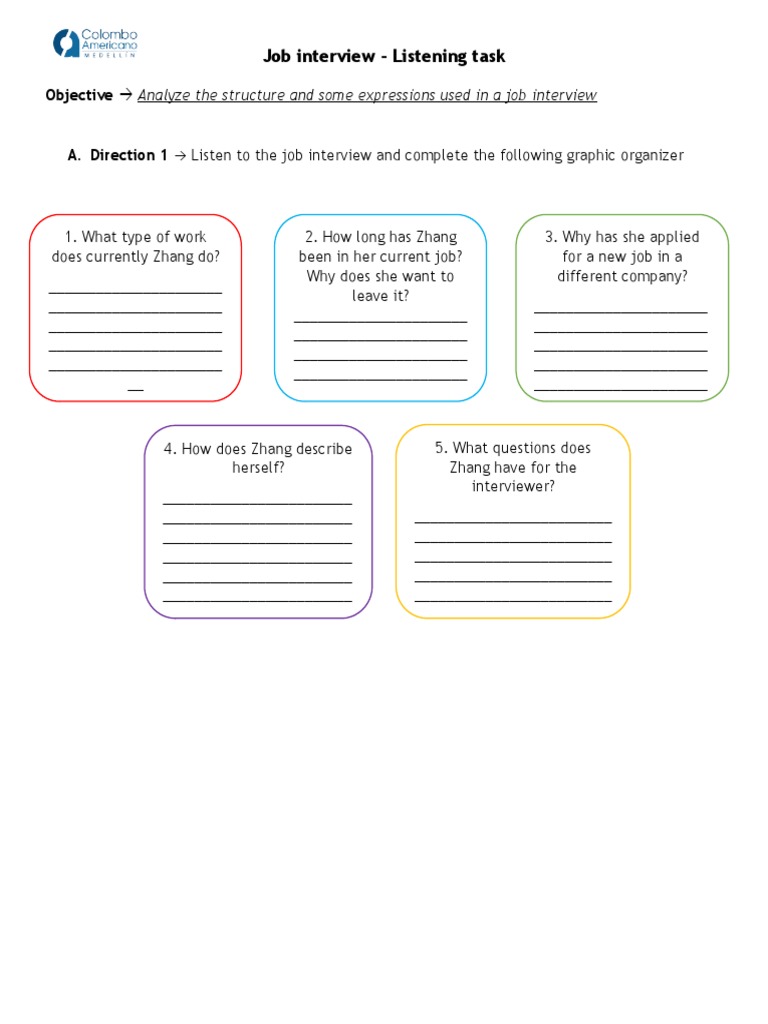 Job Interview - Listening Task: Objective Analyze The Structure and ...