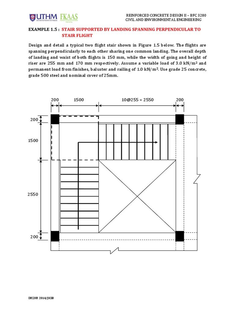 Example 1.5:: Stair Supported by Landing Spanning Perpendicular To ...