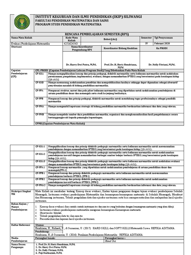 RPS Evaluasi Pembelajaran Matematika | PDF