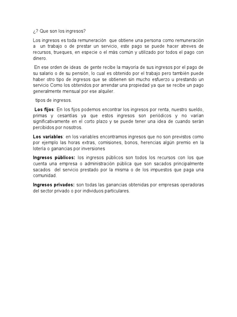 Definición y Tipos de Ingresos | PDF