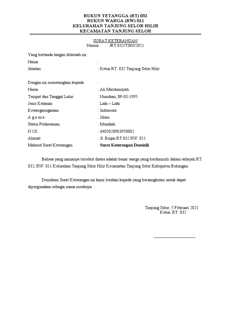 Surat Keterangan RT | PDF