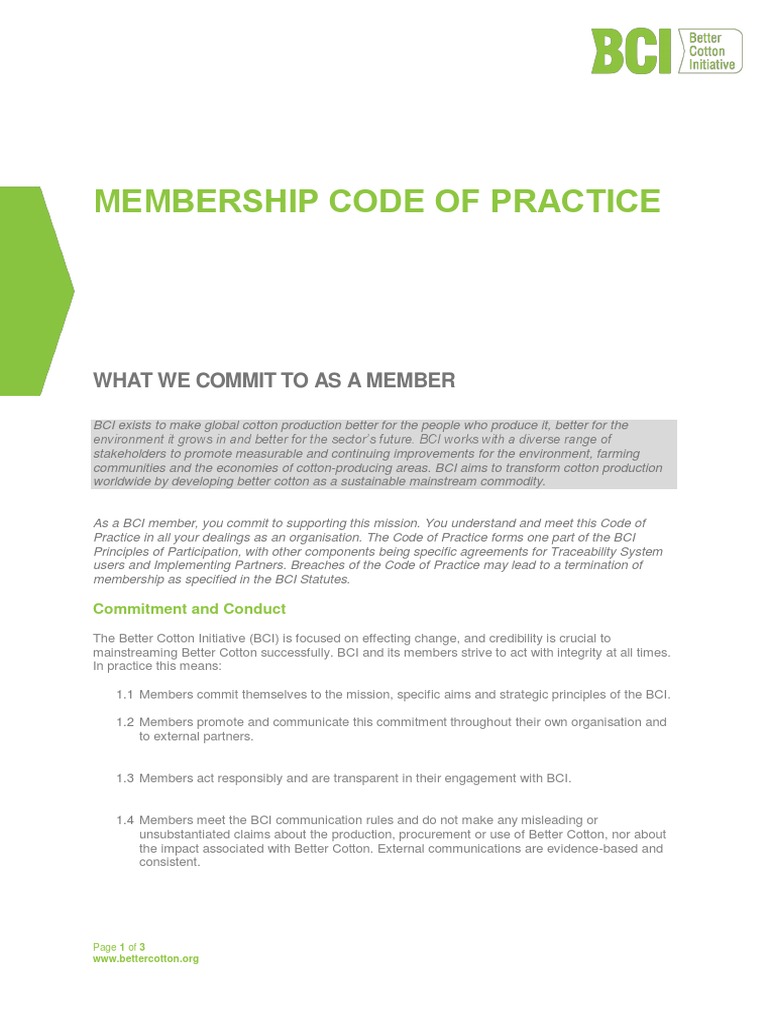The Better Cotton Initiative Code of Practice Non Commercial Members ...