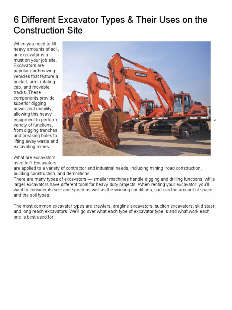 6 Different Excavator Types | Download grátis PDF | Construction ...