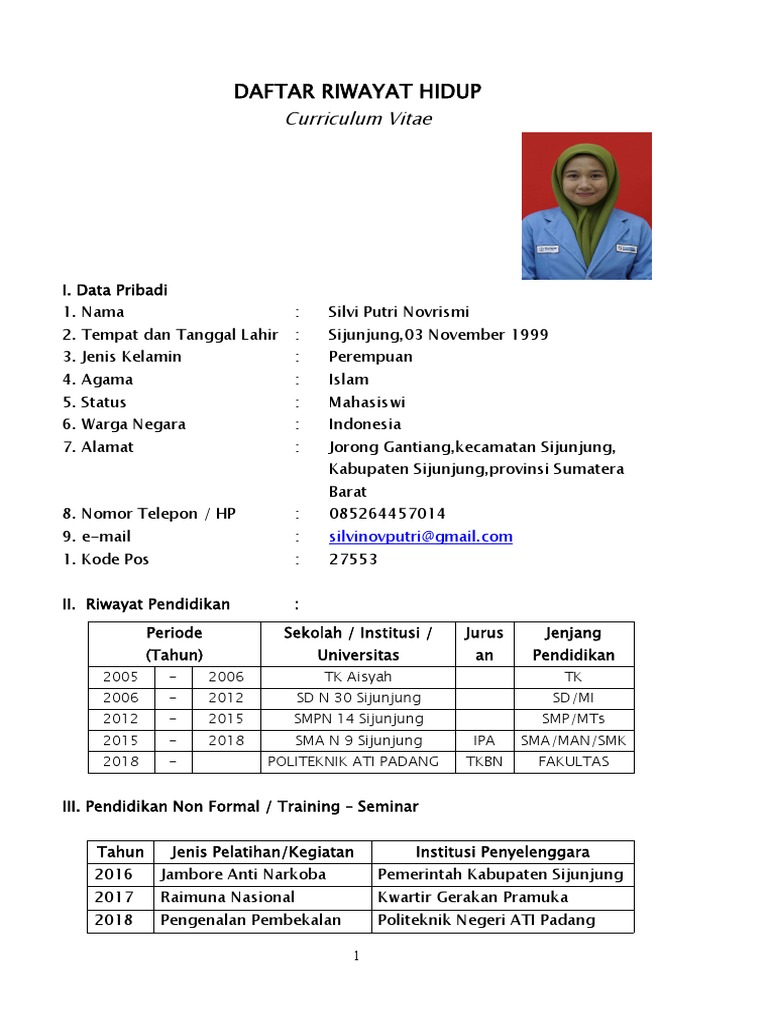 Contoh CV Word Sederhana | PDF