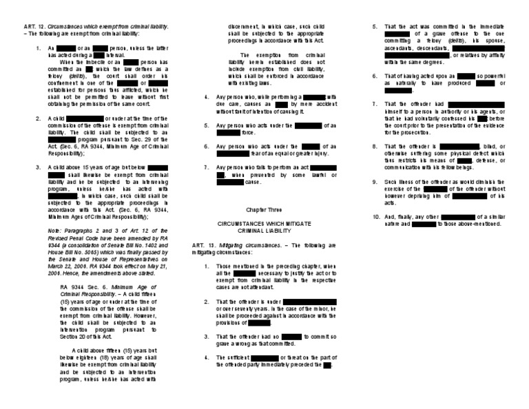 Art. 12 RPC With Amendments Reviewer | PDF | Crime & Violence | Crimes