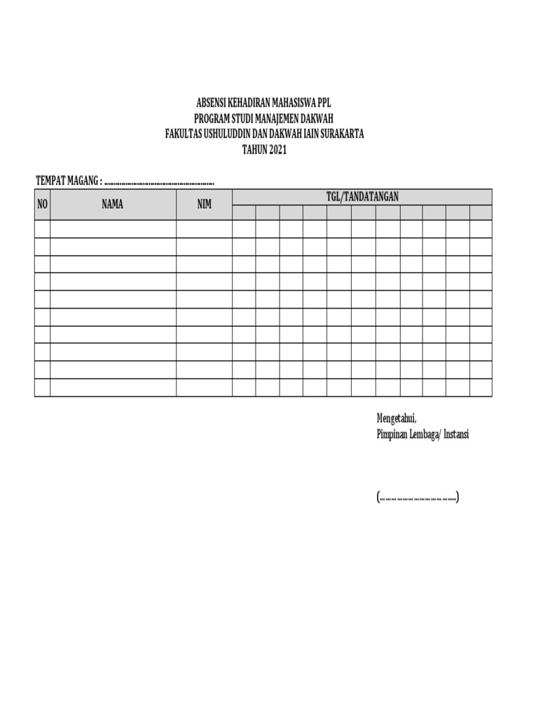 Absensi Magang Mahasiswa Manajemen Dakwah 2021 | PDF | Karier ...