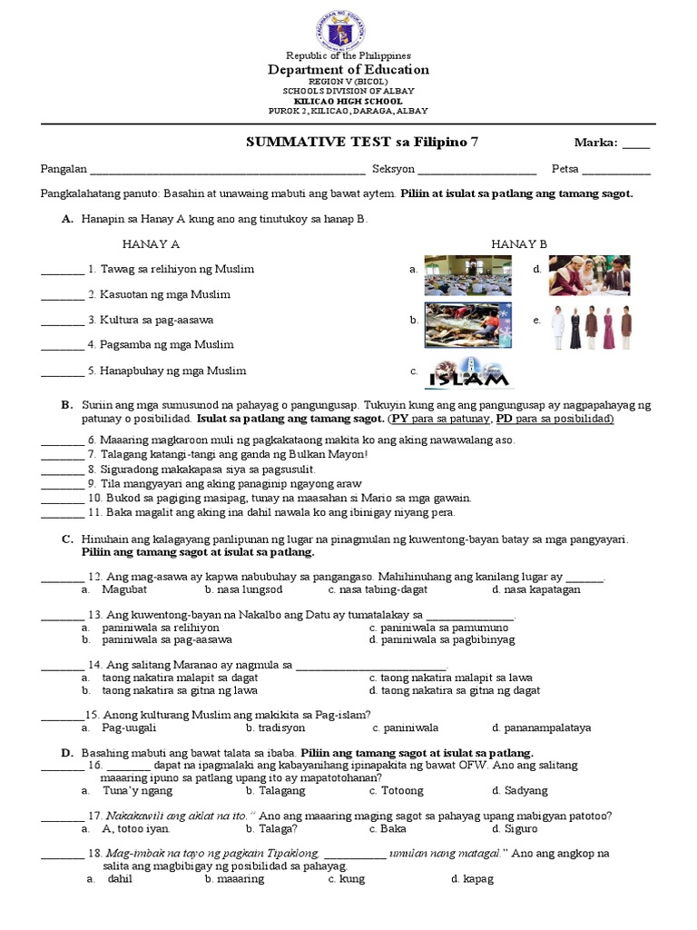 1st Summative Test Grade 7 | PDF