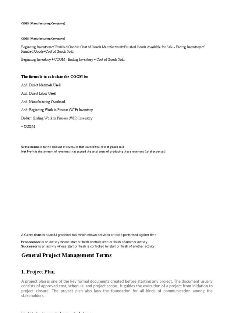 The Formula To Calculate The COGM Is:: COGS (Manufacturing Company ...