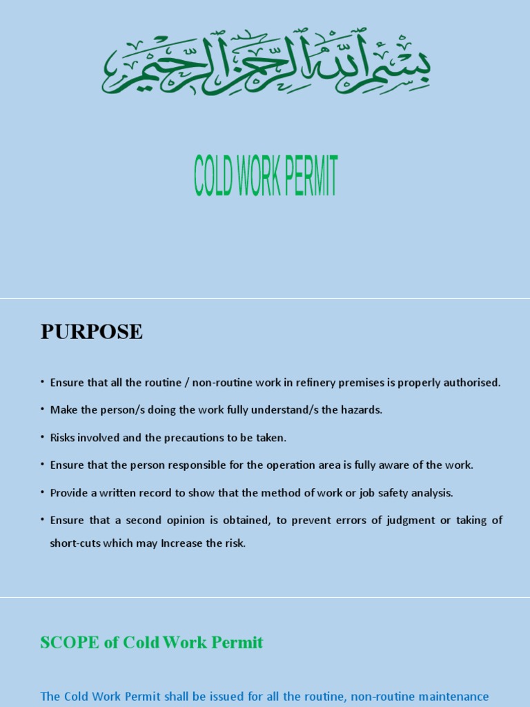 Cold Work Permit | PDF | Personal Protective Equipment | Safety