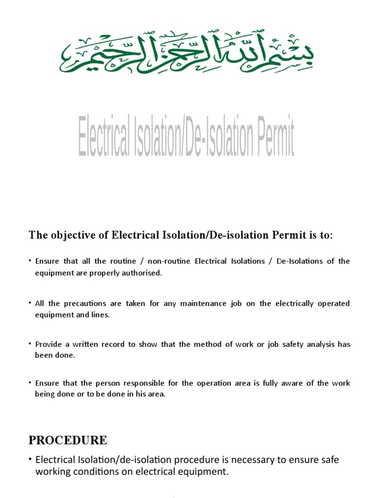 Electrical Isolation - De-Isolation Permits | Download Free PDF ...