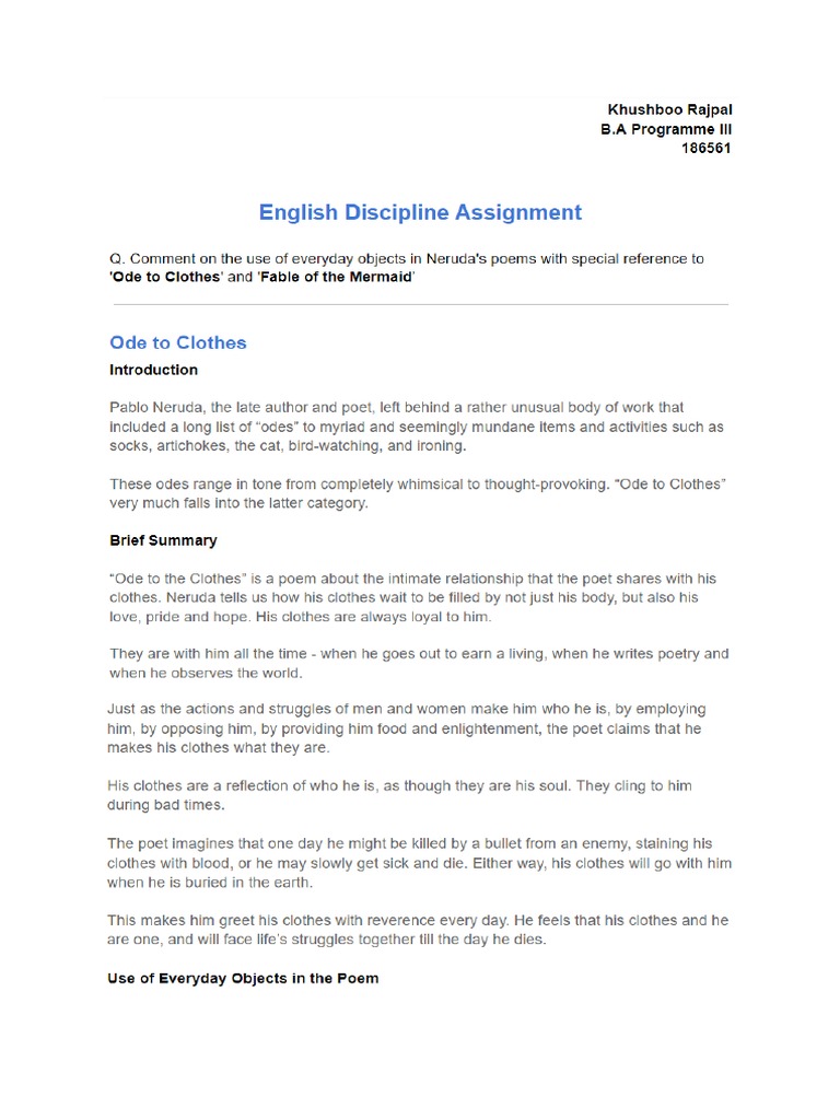 'Ode To Clothes' and 'Fable of The Mermaid' Summary | PDF