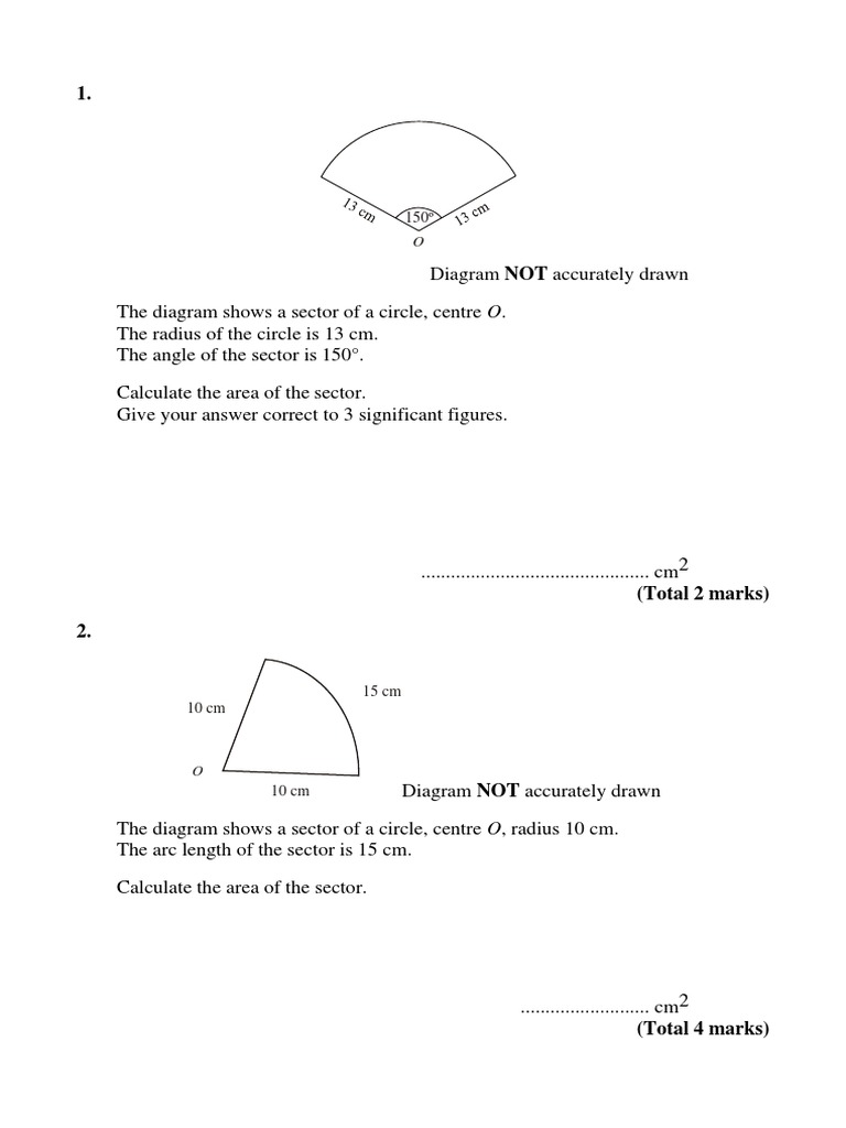 Sector Area and Arc Length Calculations | PDF | Area | Circle