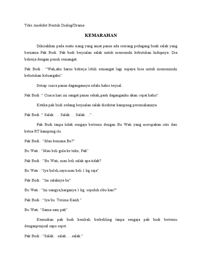 Teks Anekdot Bentuk Dialog Kemarahan | PDF