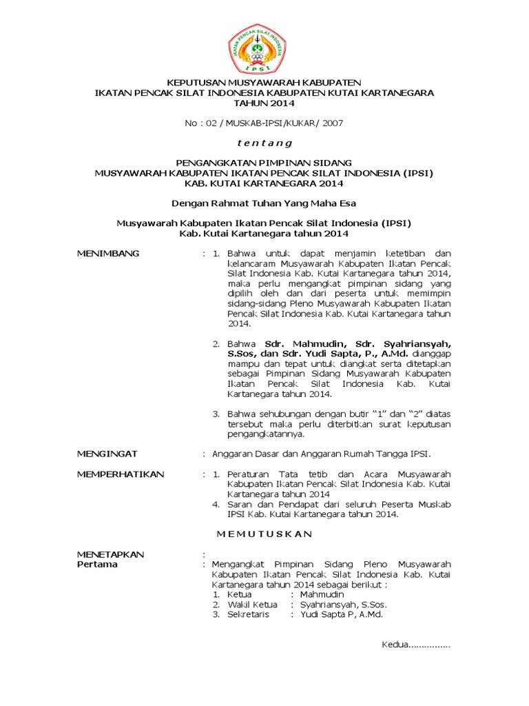 SK Penetapan Pimpinan Sidang Muskab 2014 | PDF