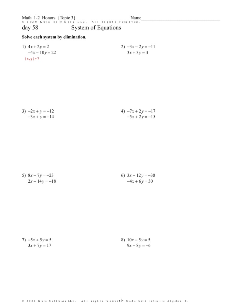 System of Equations Worksheet | Download Free PDF | Teaching Mathematics