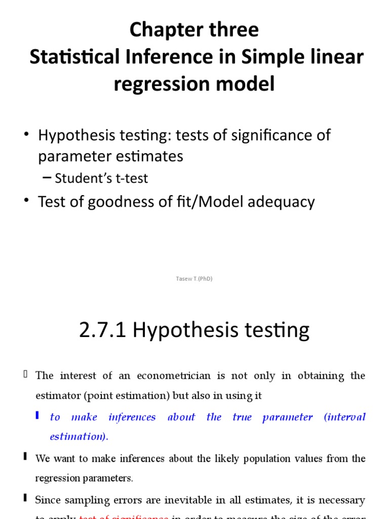 Chapter Three Statistical Inference in Simple Linear Regression Model ...