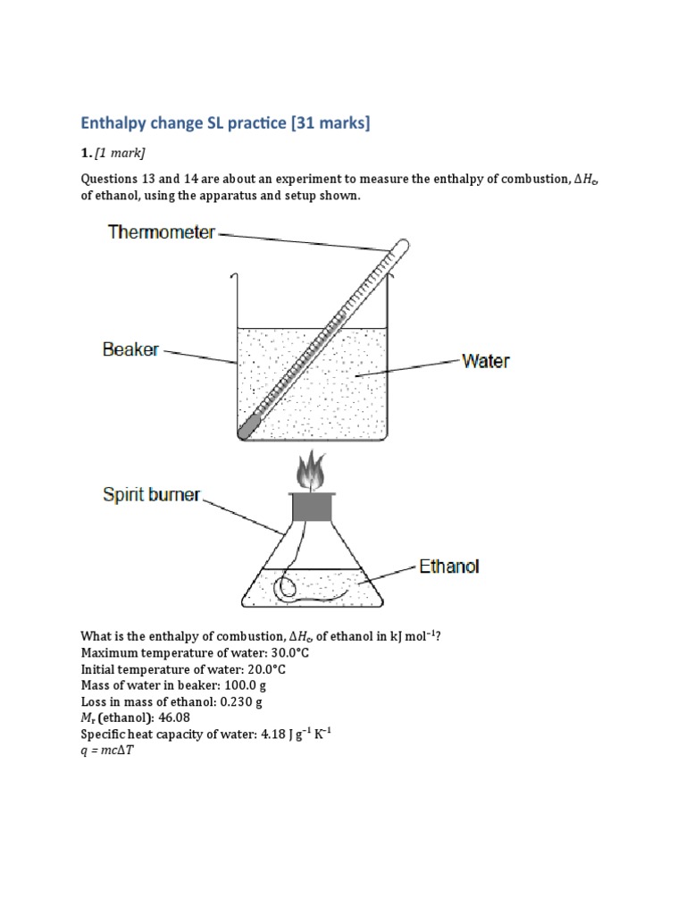 Enthalpy Change SL Practice | PDF | Heat Capacity | Enthalpy