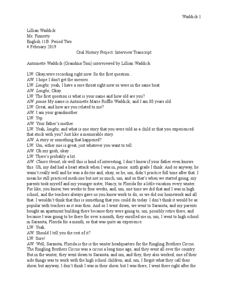 Oral History: Grandma Toni's Stories | PDF