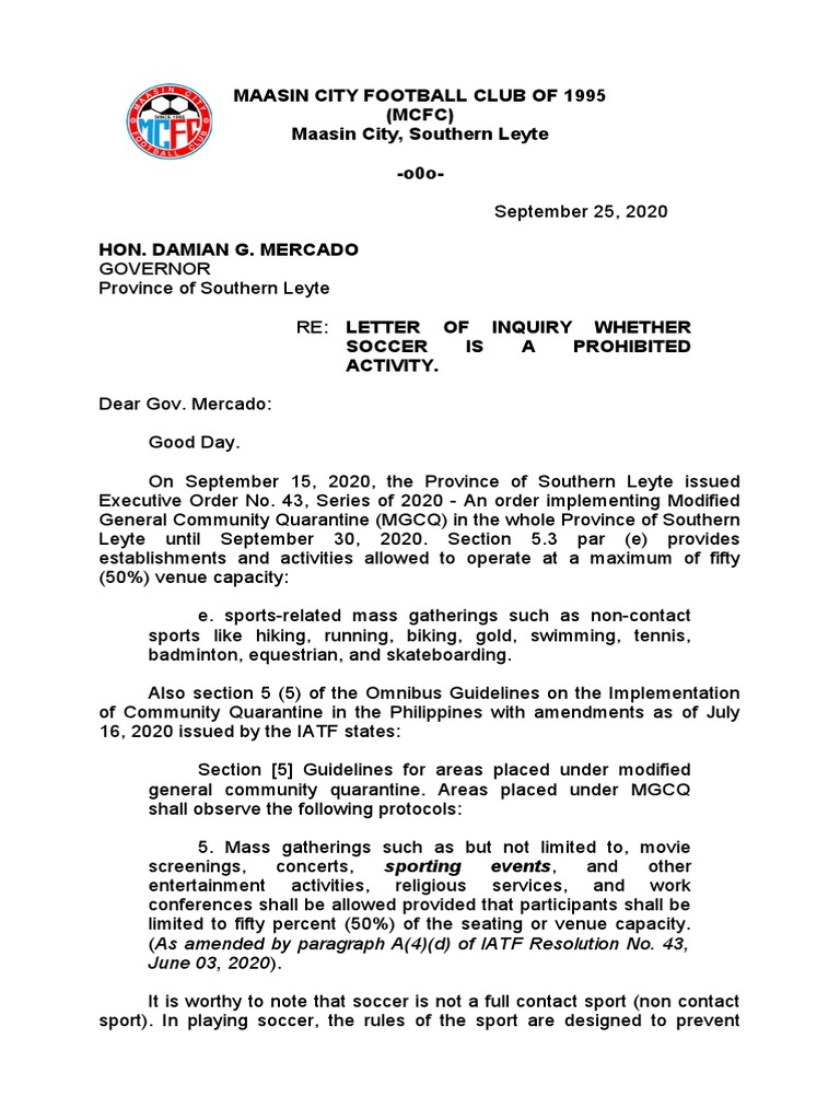 Letter Inquiry - MCFC | PDF | Justice | Crime & Violence