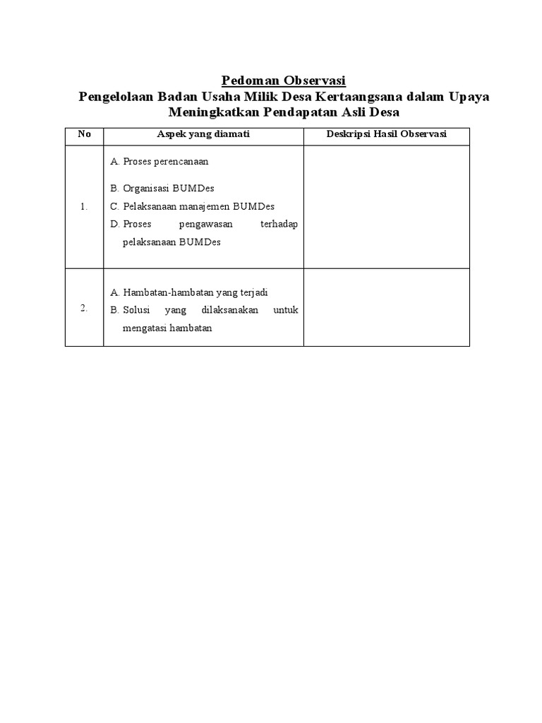 Pedoman Observasi | PDF