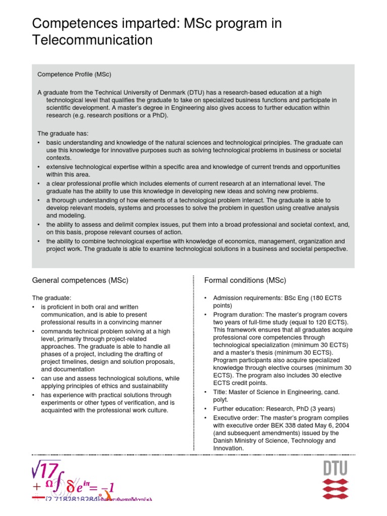 Competences Imparted: MSC Program in Telecommunication | PDF ...