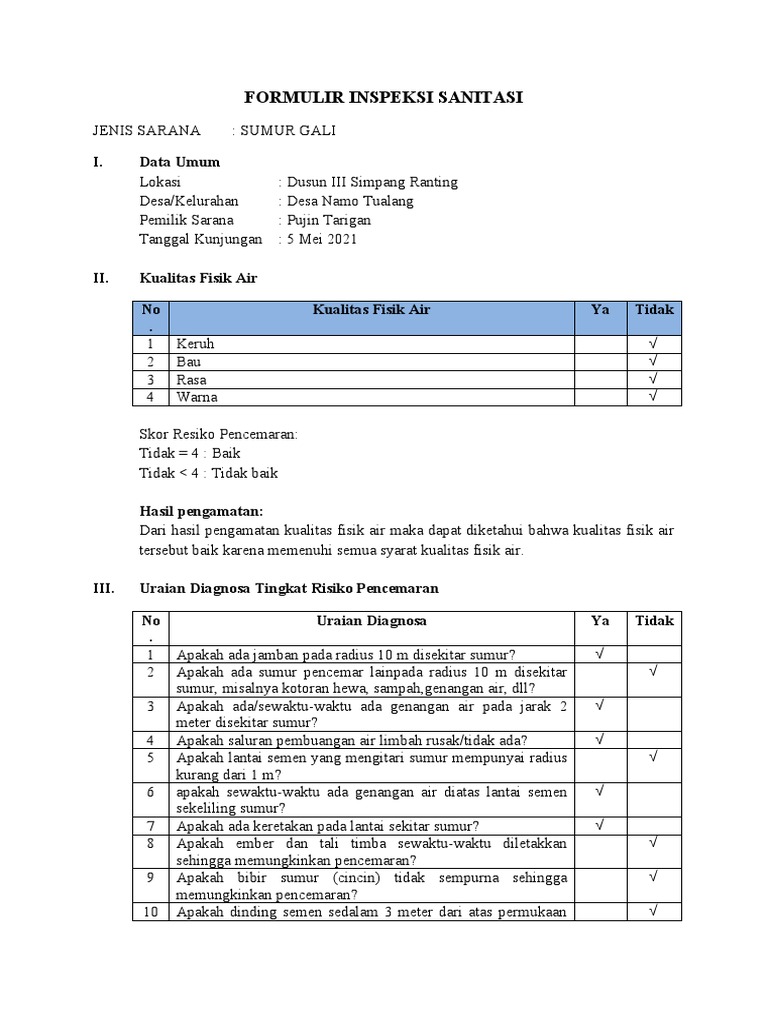 Formulir Inspeksi Sanitasi (E | PDF