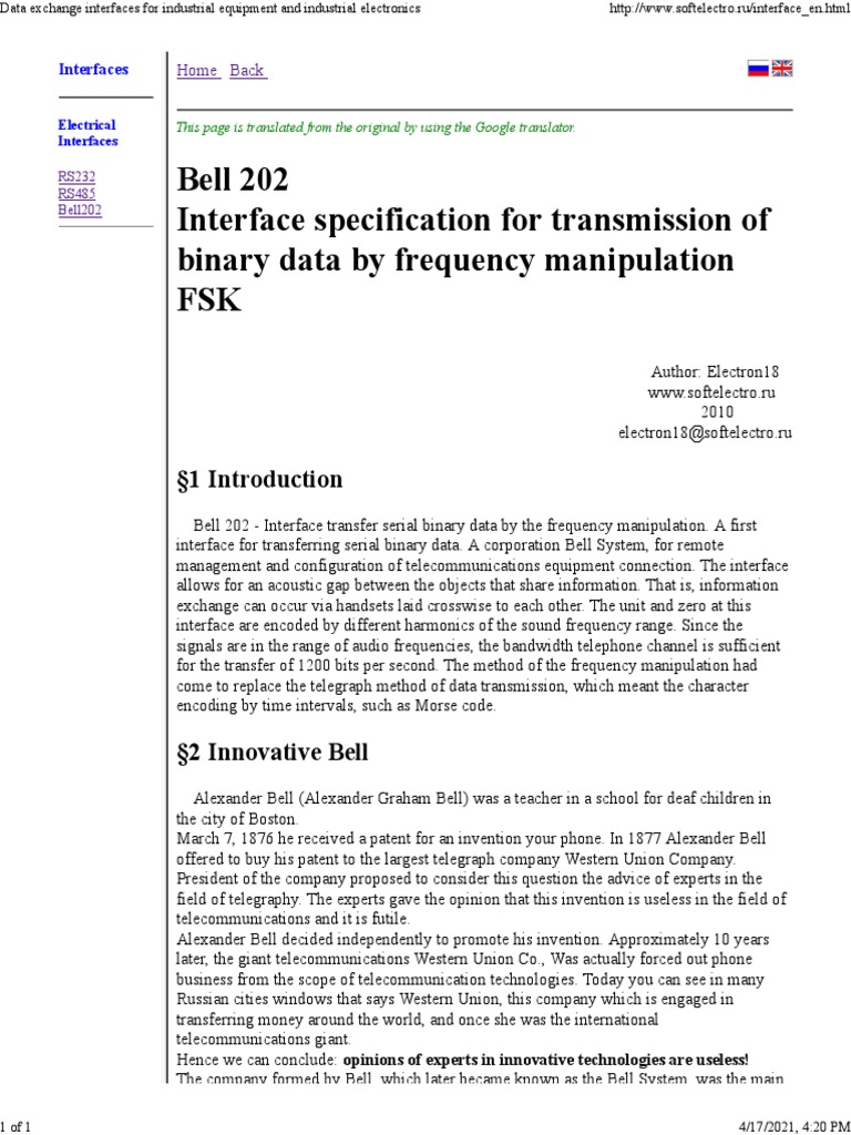 Exchange Interface Bell 202 | PDF | Telegraphy | Telecommunication