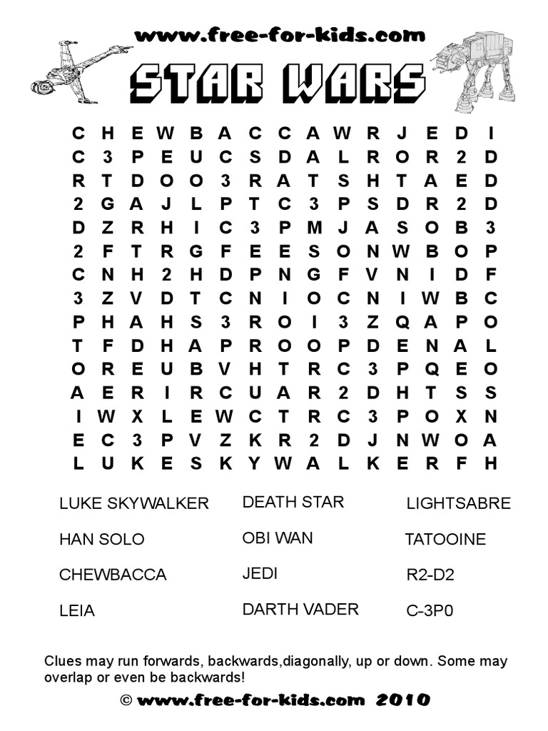 Printable Star Wars Word Search Quiz | PDF