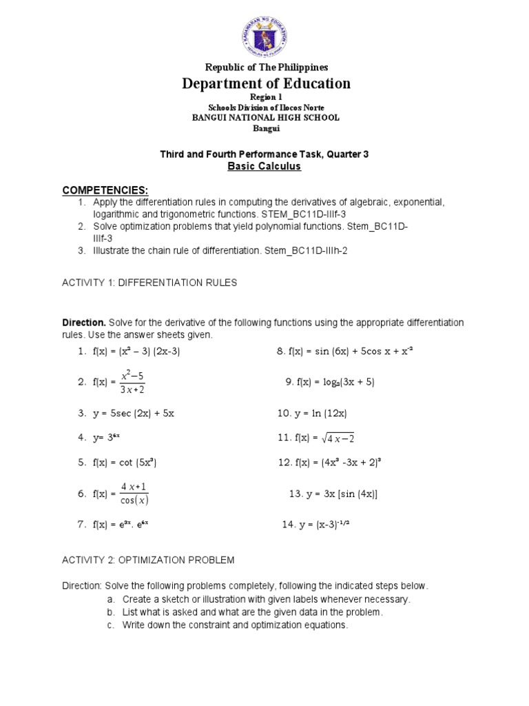 Performance Task 3 Basic Calculus | PDF | Equations | Derivative