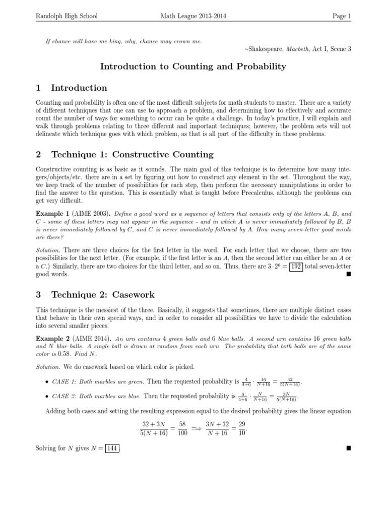 Introduction To Counting and Probability 1 | PDF | Probability | Numbers