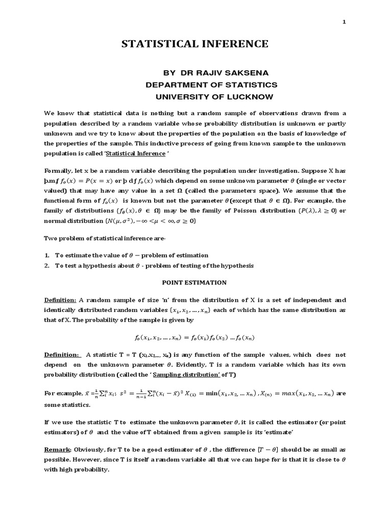 Statistical Inference | PDF | Estimator | Bias Of An Estimator