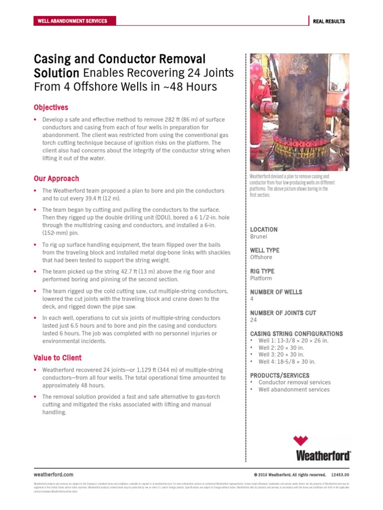 Casing and Conductor Removal Solution Enables Recovering 24 Joints From ...