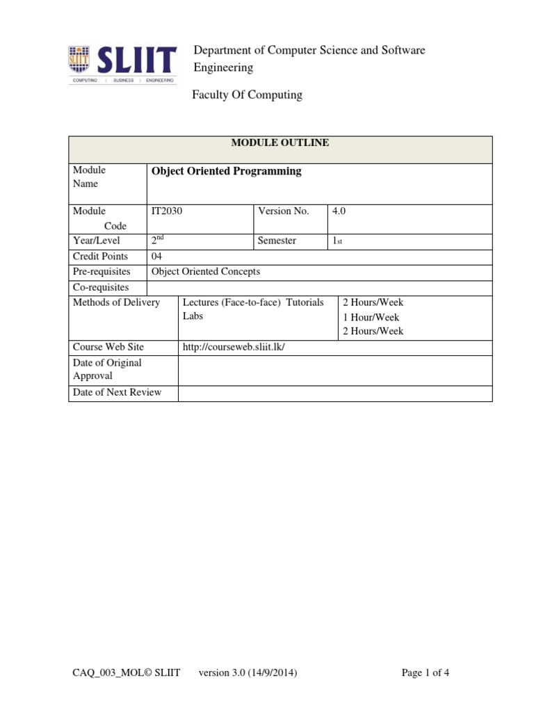 IT2030 - Module Outline | PDF | Java (Programming Language) | Method (Computer Programming)