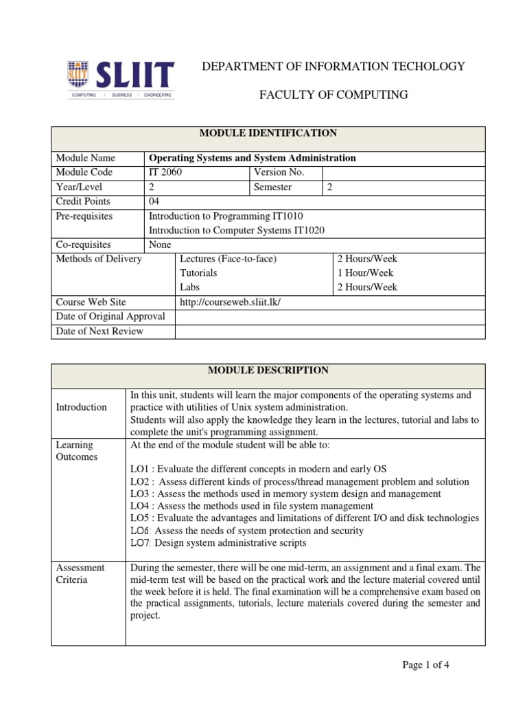 Module Outline - OS and SA - 2021 | PDF | Computer Data Storage ...