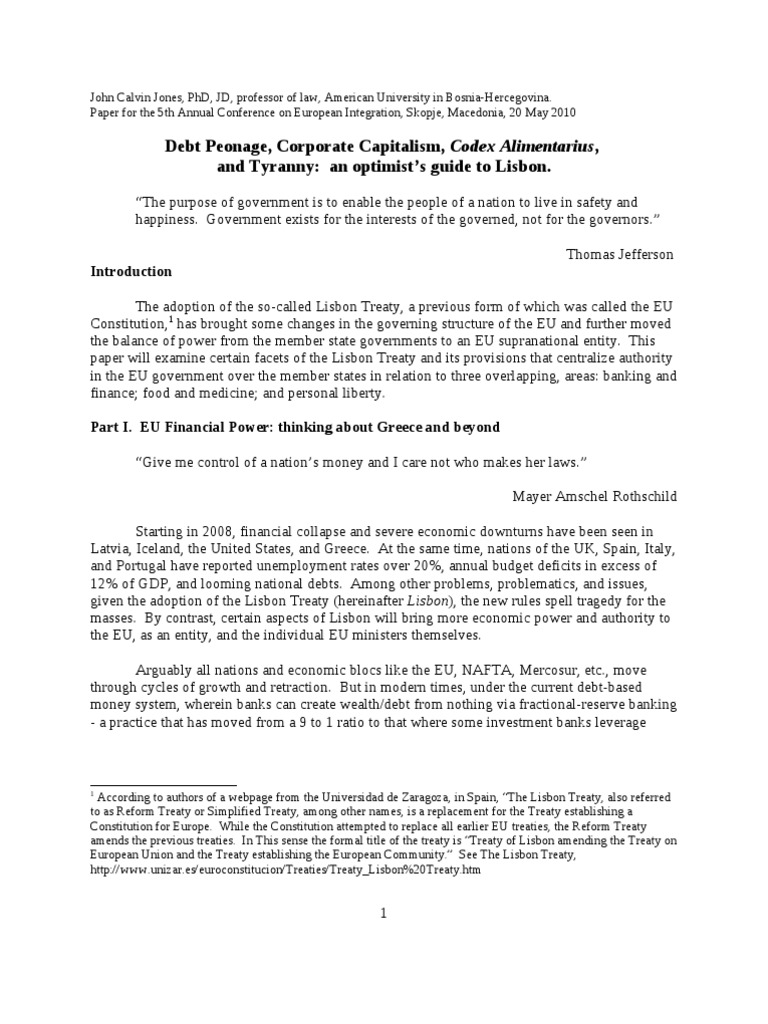 Debt Peonage, Corporate Capitalism, Codex Alimentarius, and Tyranny: An ...