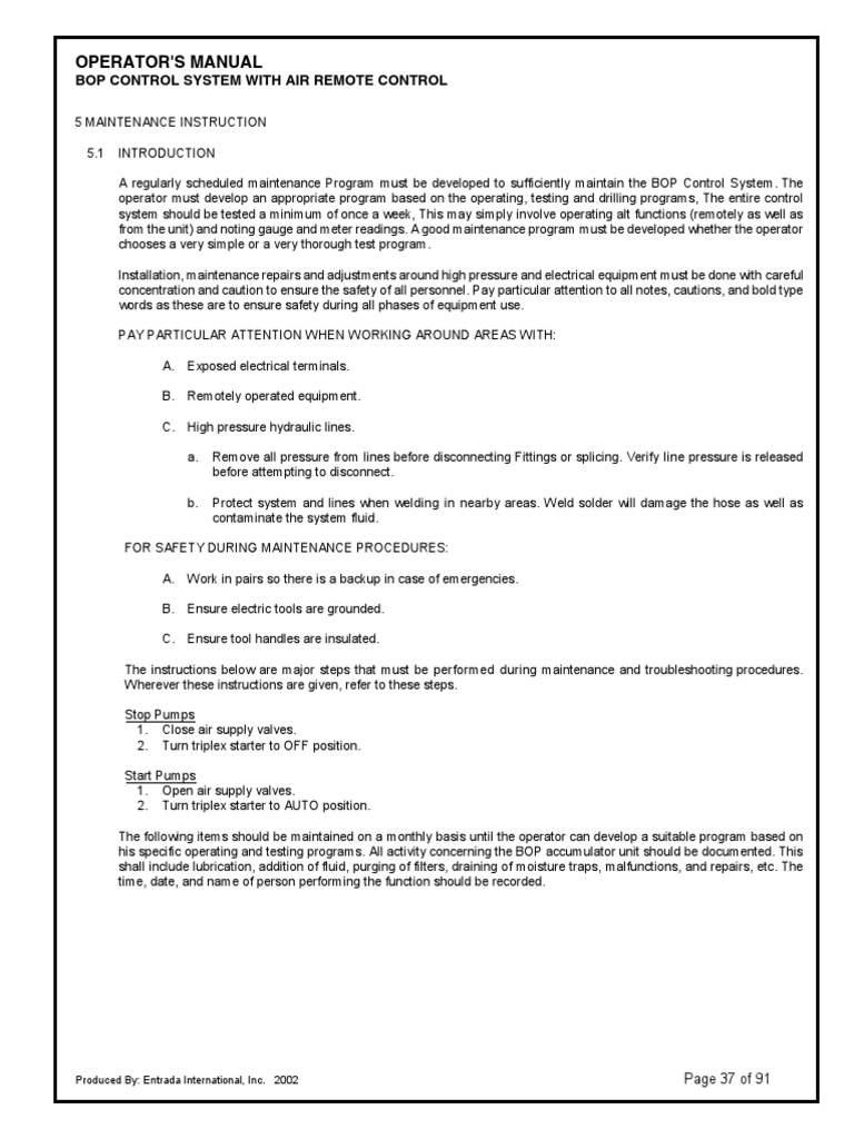 Operator'S Manual: Bop Control System With Air Remote Control | PDF ...