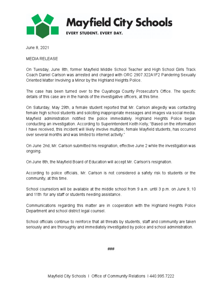 Mayfield City Schools Daniel Carlson Statement | PDF