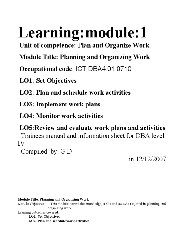 Plan and Organize Work | PDF | Goal | Sales